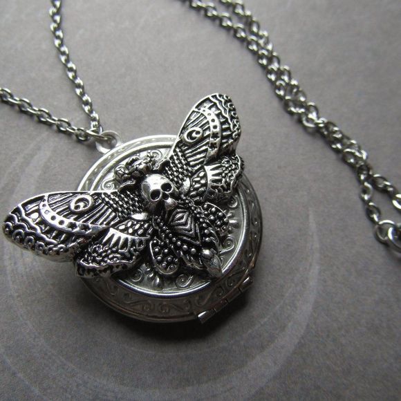 Jewelry | Death Head Moth Photo Locket Necklace Retro Gothic Unique ...